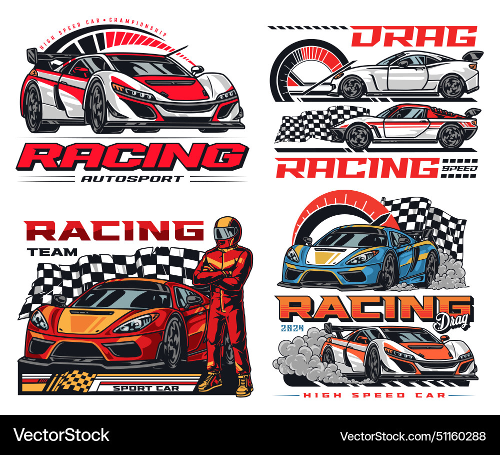 Racing team colorful set stickers Royalty Free Vector Image