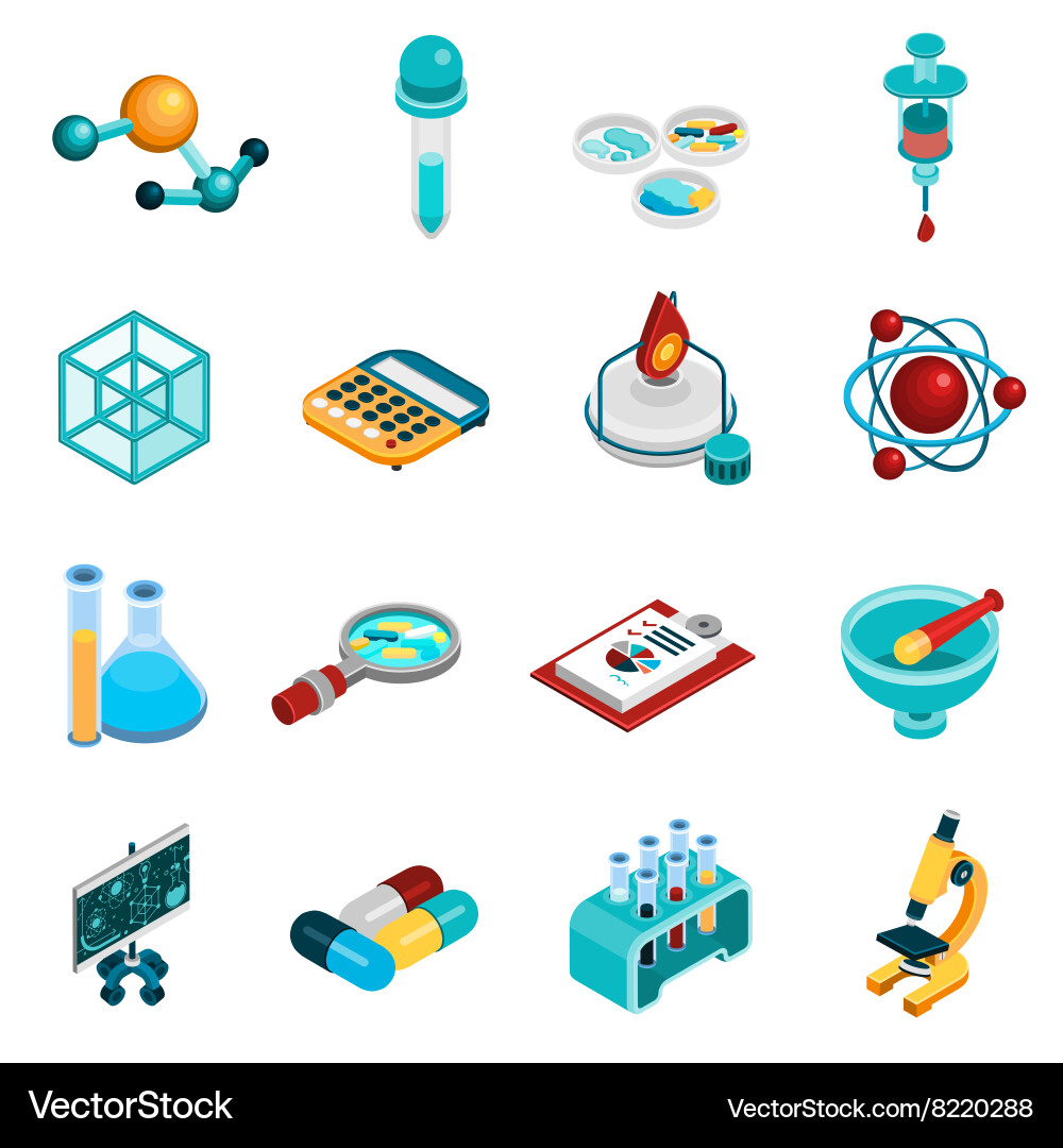 Science Isometric Icons - Chemistry & Pharma Vector Image
