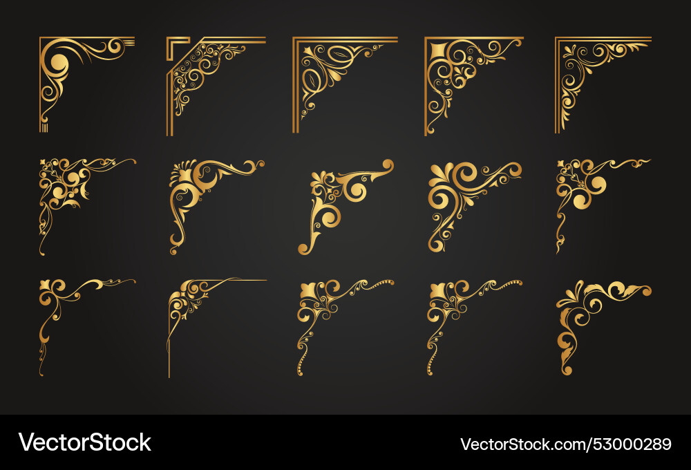 Decorative gold retro corner frame borders element