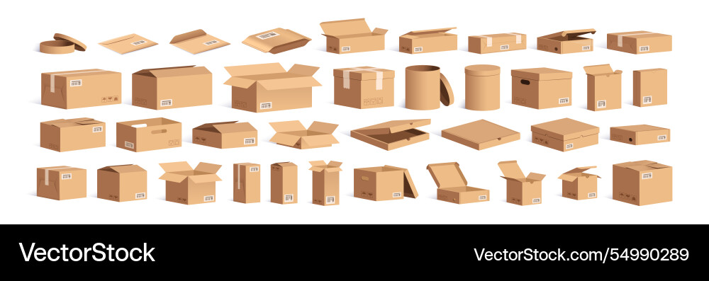 Delivery carton boxes set open and closed Vector Image