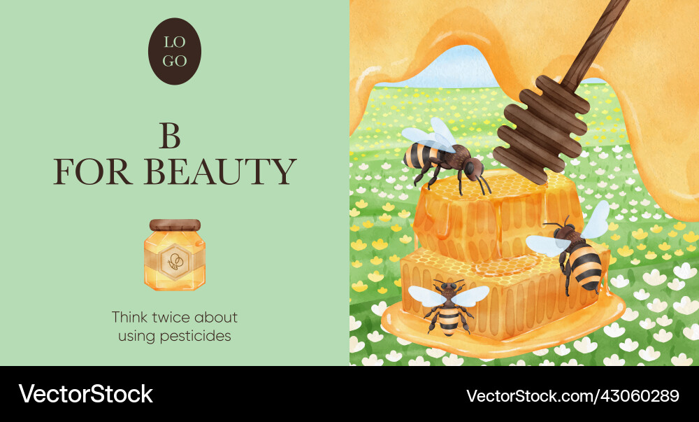 Facebook ads template with honey bee Royalty Free Vector