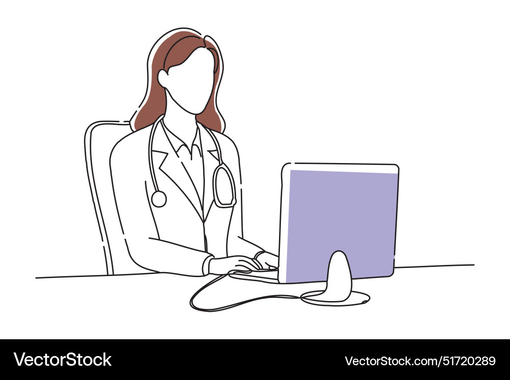 Female doctor explaining while operating Vector Image
