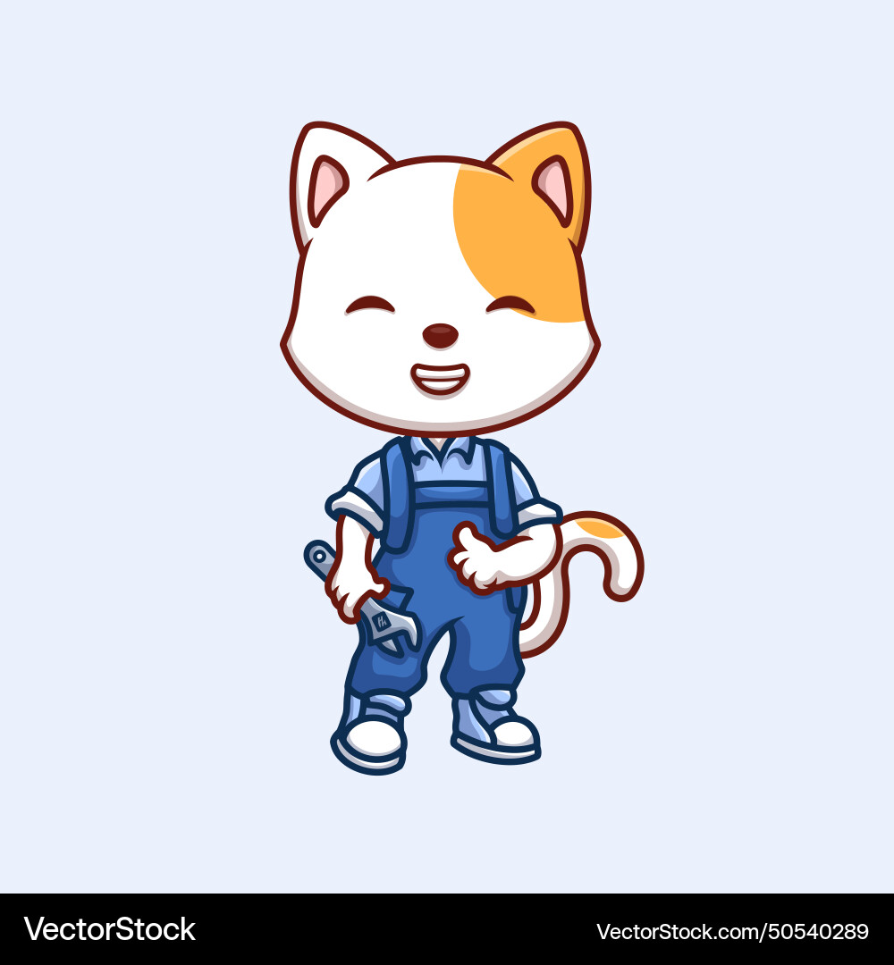 Mechanic white cat cute cartoon Royalty Free Vector Image