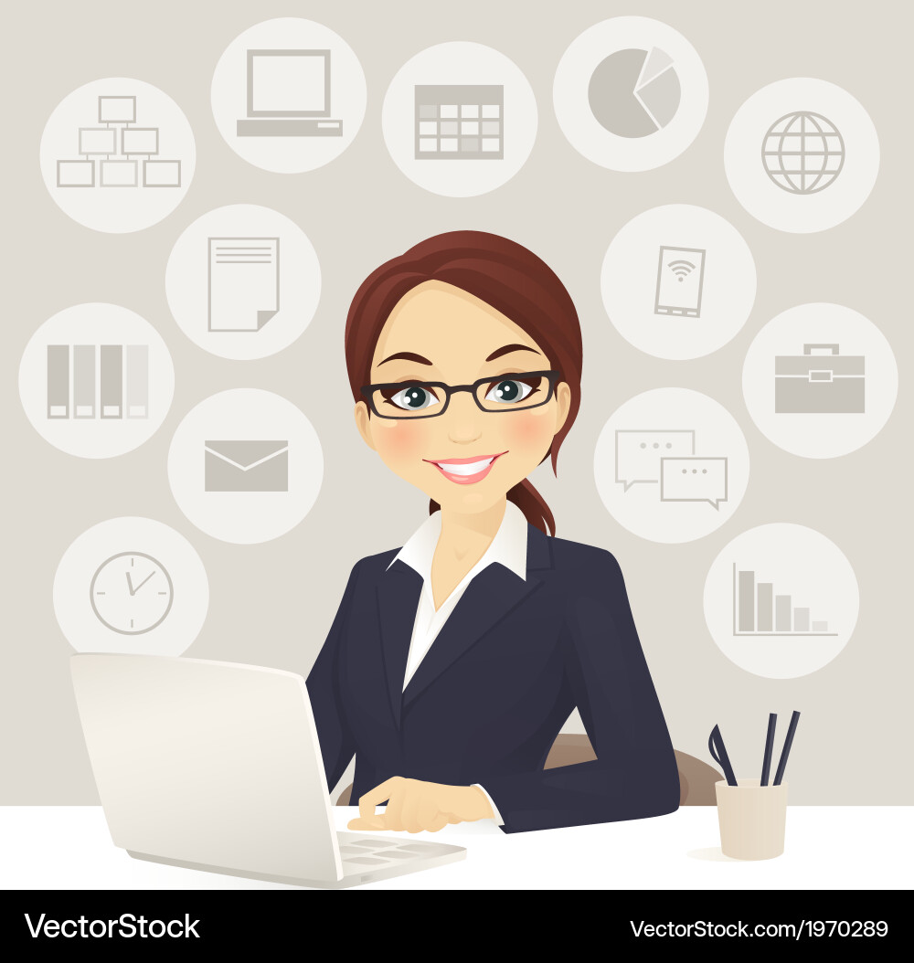 Professional Woman at Desk Royalty Free Vector Image