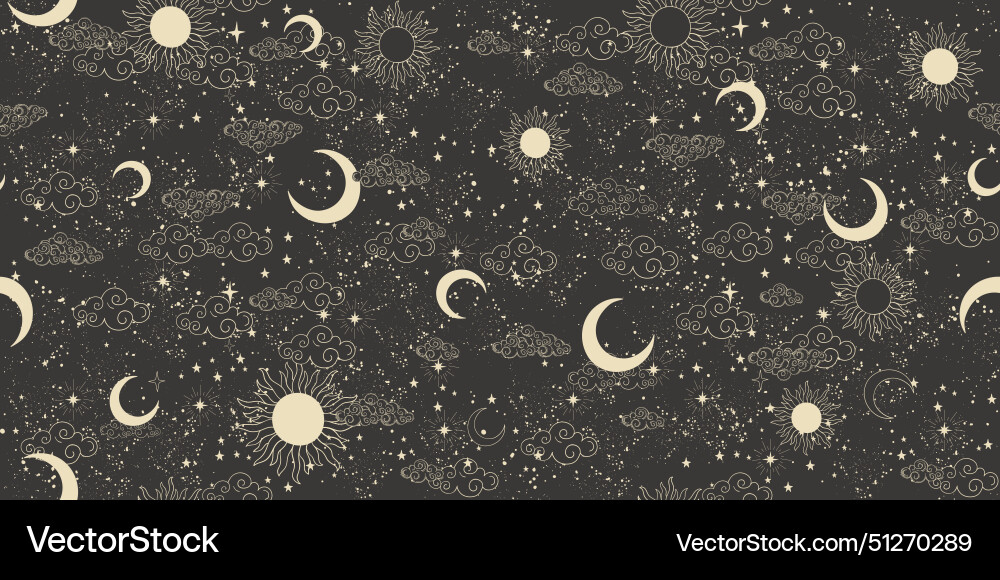 Seamless celestial pattern with sun moon Vector Image