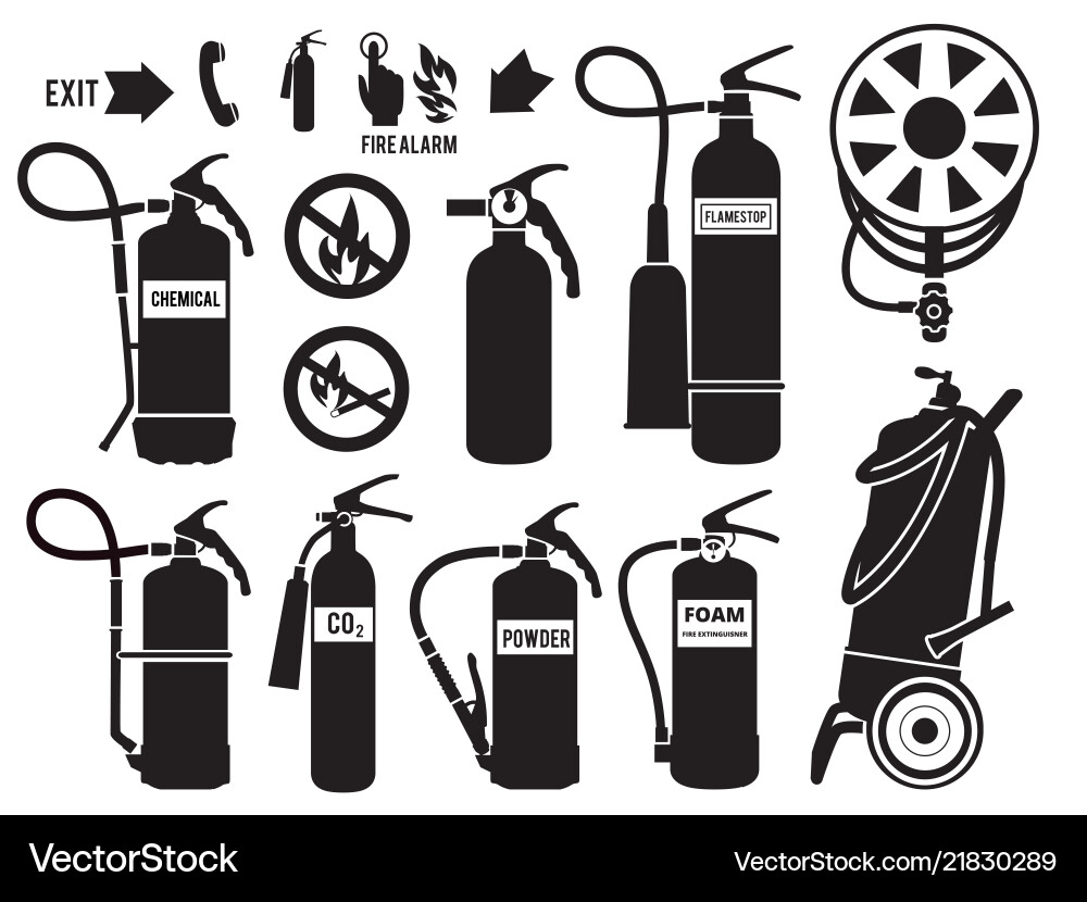 Silhouette of fire extinguisher flame protection Vector Image
