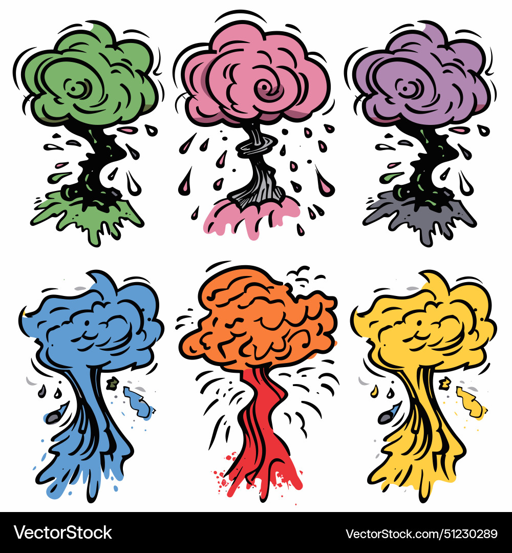 Six colorful cartoon trees expressive crying Vector Image