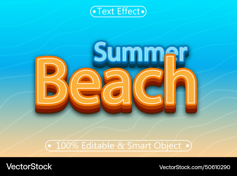 Beach summer editable text effect 3 dimension Vector Image