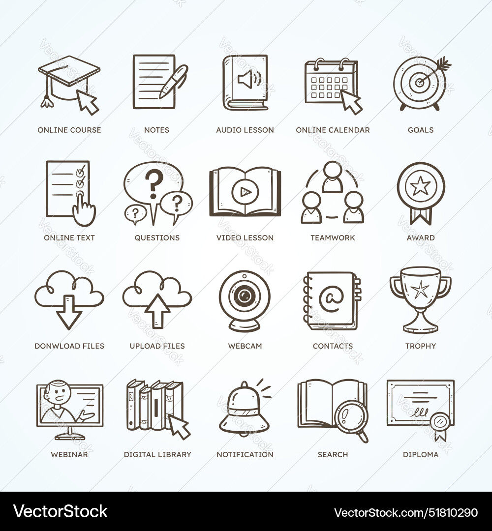 E-learning and digital classes icon set Royalty Free Vector