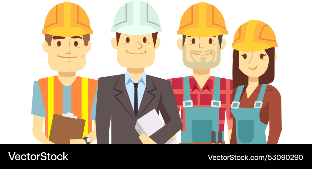 Engineer team color characters cartoon contractor Vector Image