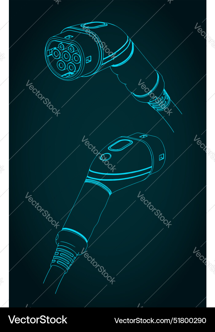 Ev charger type 2 plug blueprints Royalty Free Vector Image