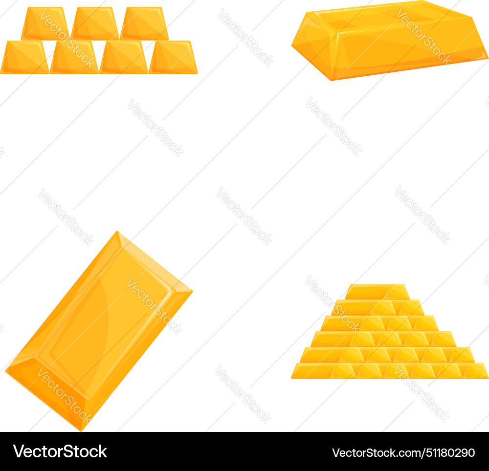 Gold ingot icons set cartoon shiny minted Vector Image
