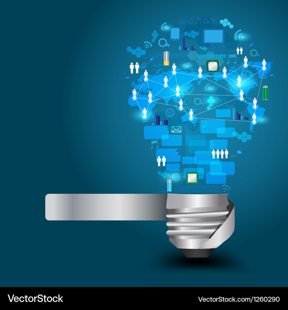 Light bulb with technology business network Vector Image