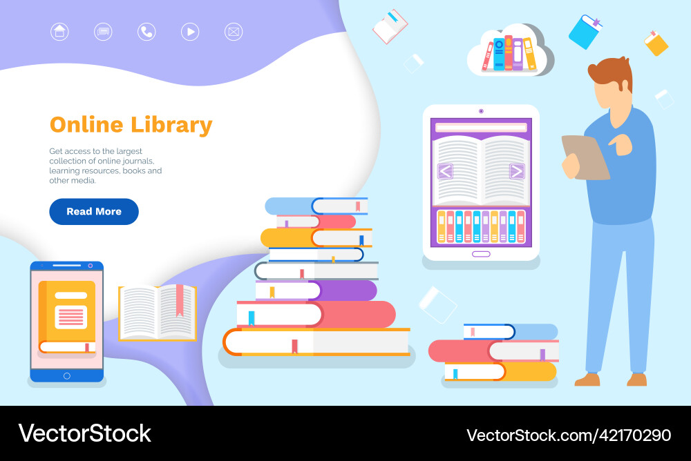 Man using electronic library book store in his Vector Image