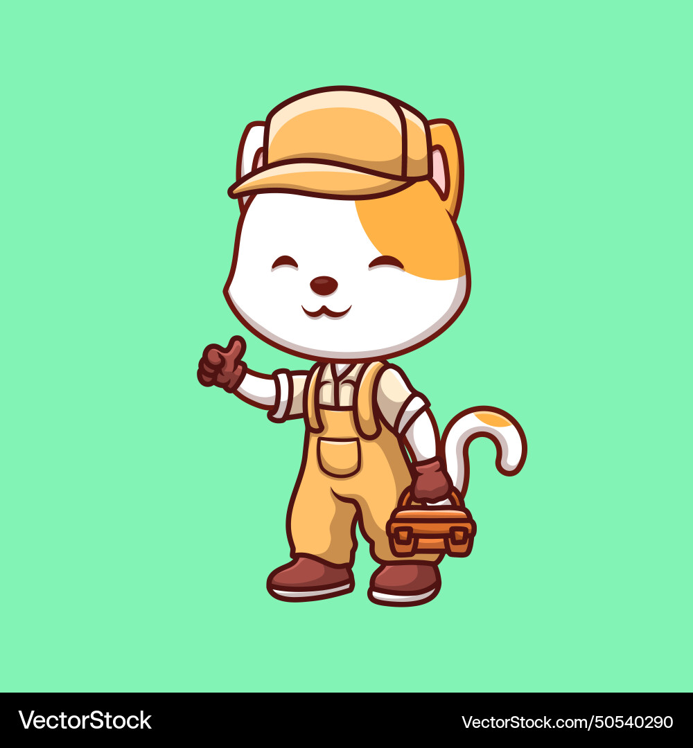 Mechanic white cat cute cartoon Royalty Free Vector Image
