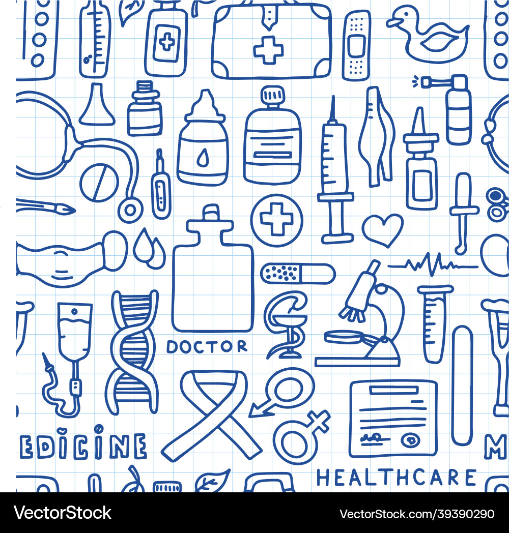 Medical Doodle Pattern - Healthcare Royalty Free Vector