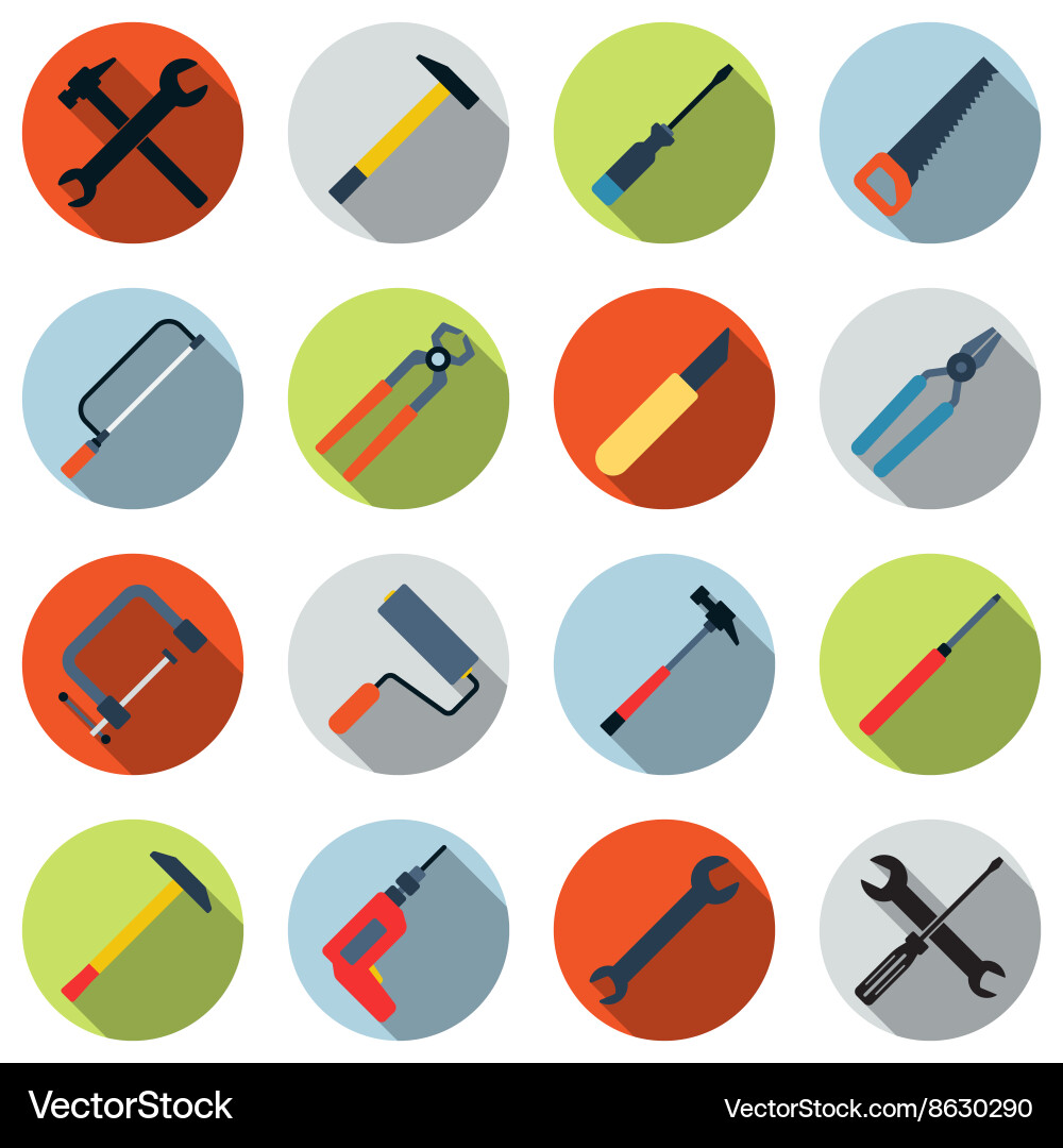 Tools colorful icon set Royalty Free Vector Image