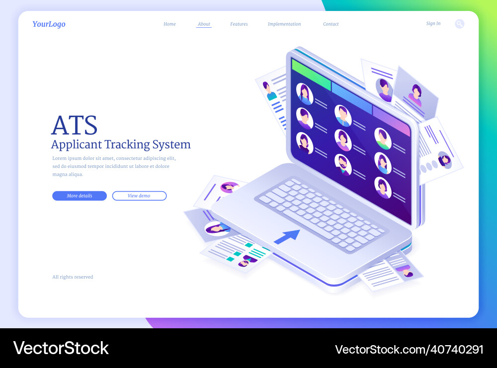 Ats applicant tracking system isometric landing Vector Image