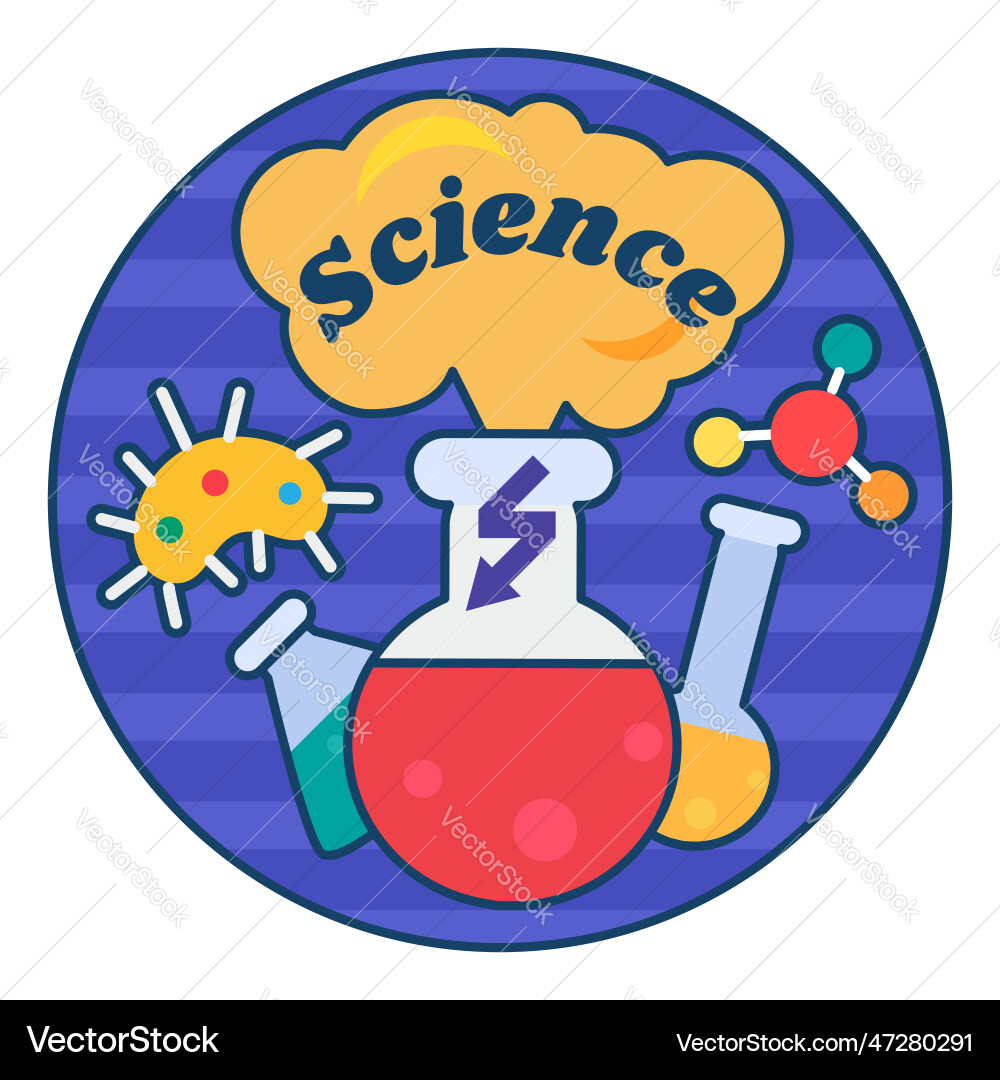 Cartoon round sticker science lab test tubes Vector Image