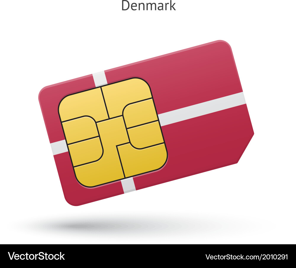Denmark mobile phone sim card with flag Royalty Free Vector