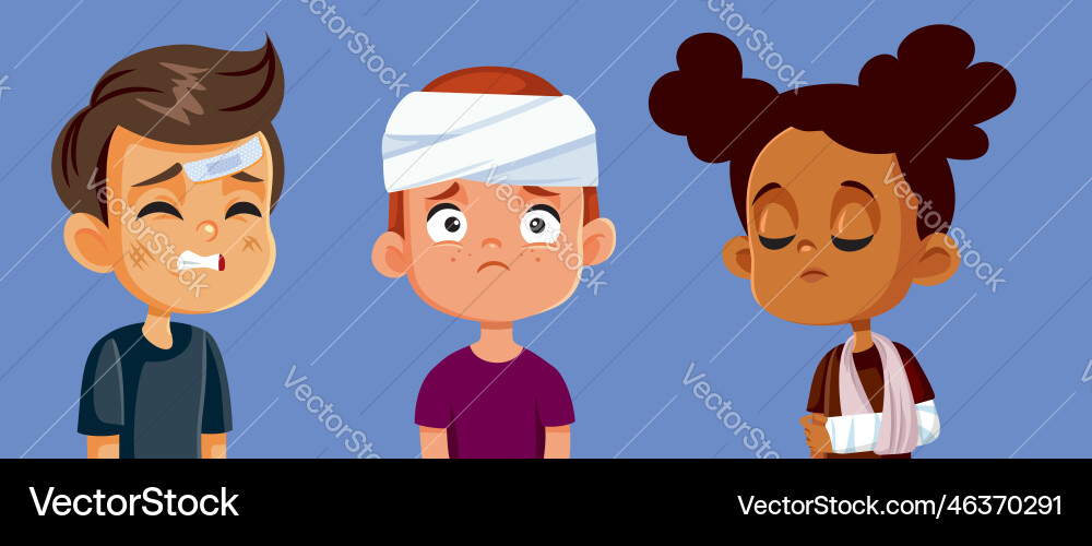 Hurt kids suffering injuries waiting Royalty Free Vector