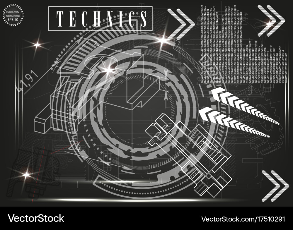 Machine-building drawings on a black background Vector Image