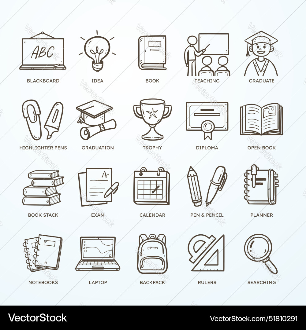 School doodle icon set Royalty Free Vector Image