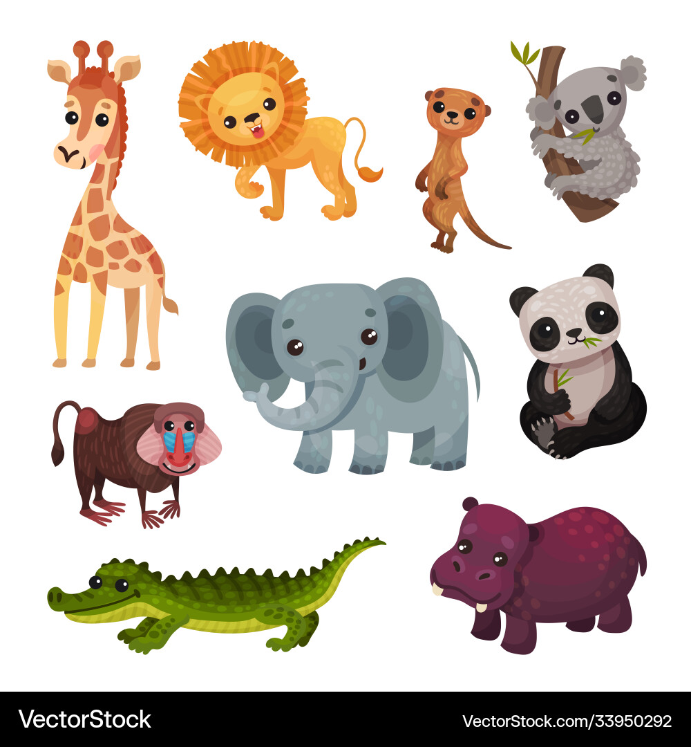 African animals with panda bear and lion Vector Image