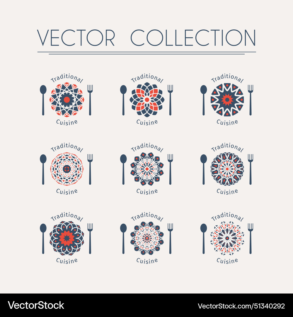 Asian logo templates with plate spoon Royalty Free Vector