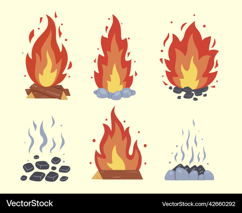 Campfire different types burning bonfire Vector Image