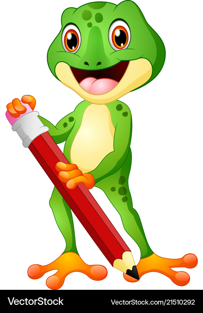 Cartoon frog holding a pencil Royalty Free Vector Image