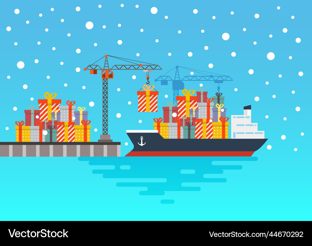 Container cargo ship with gift present boxes Vector Image