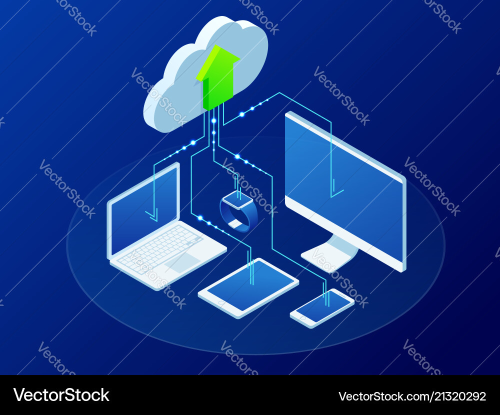 Isometric modern cloud technology and networking Vector Image