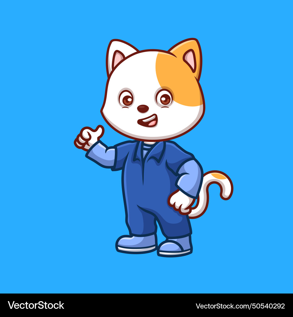 Mechanic white cat cute cartoon Royalty Free Vector Image