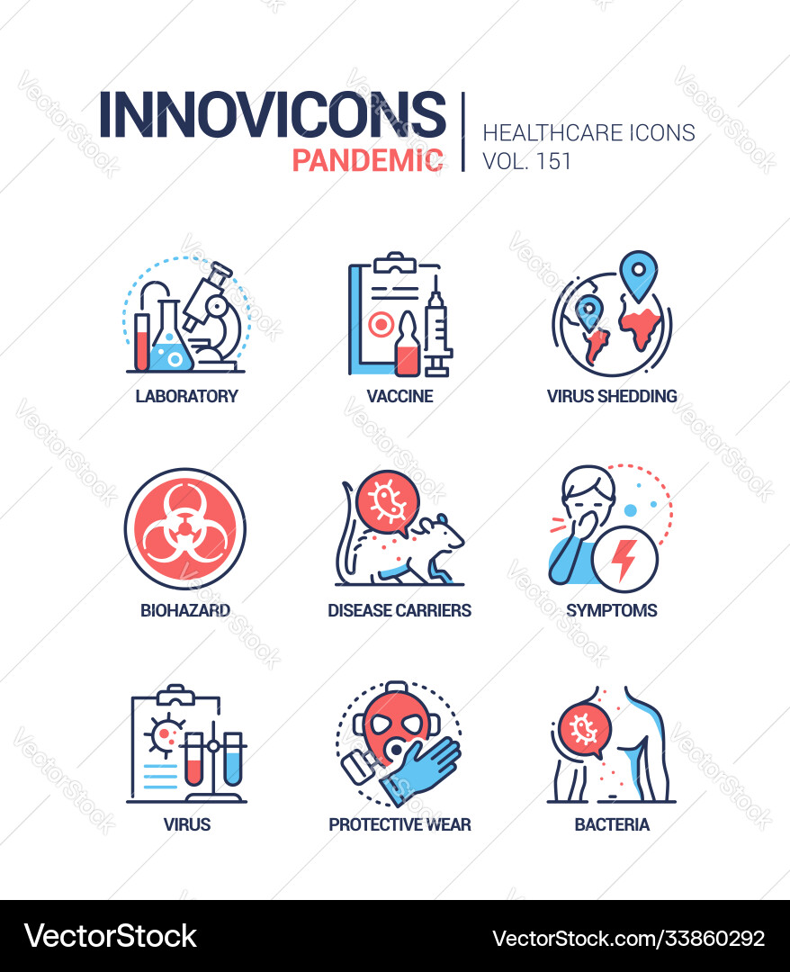 Pandemic - line design style icons set Royalty Free Vector