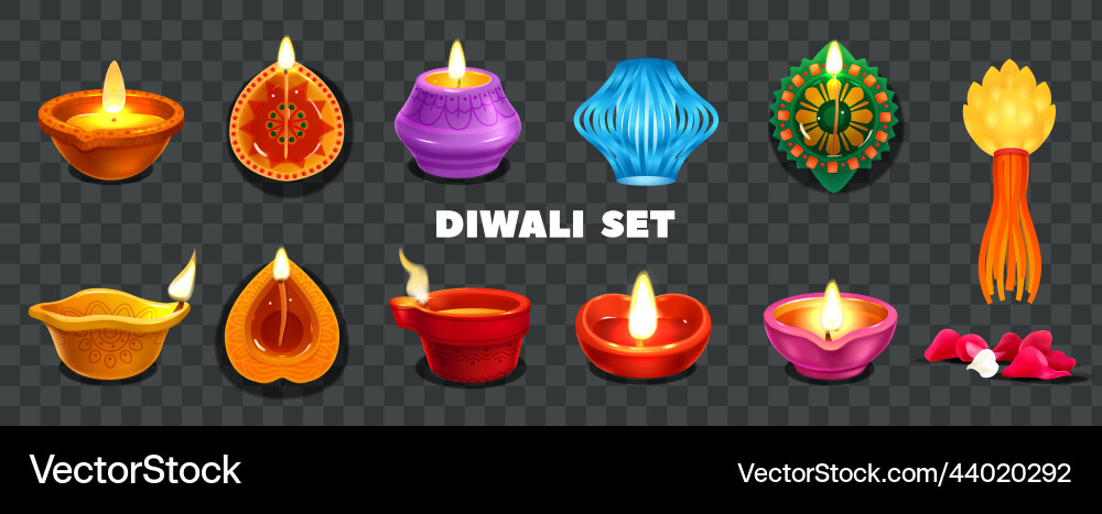 Realistic diwali transparent set Royalty Free Vector Image