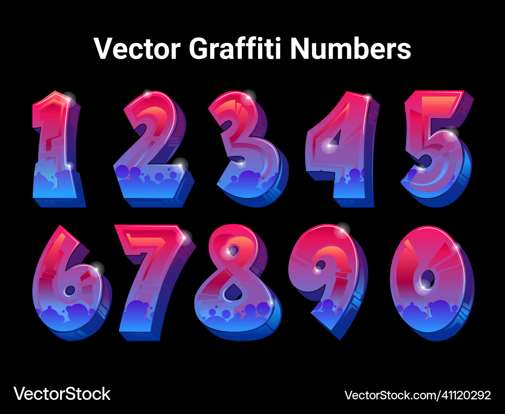 Super cool numbers in graffiti art style Vector Image