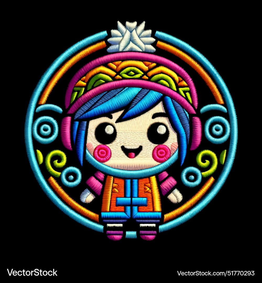 3d stitching lines embroidery ornamental smiling Vector Image