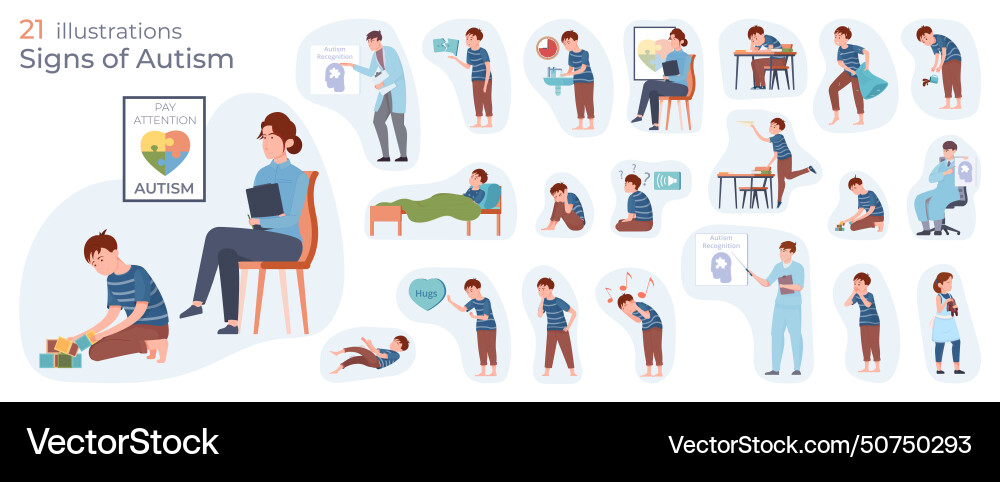 Autism signs flat icons Royalty Free Vector Image