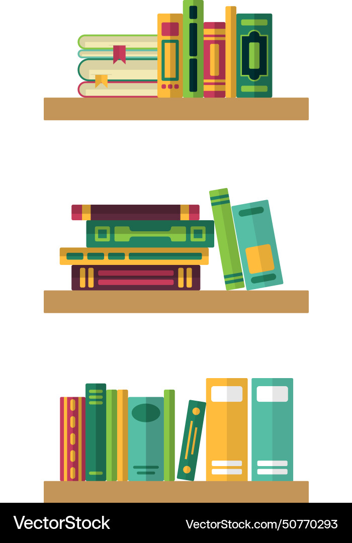 Bookshelves with book stacks library or bookstore Vector Image