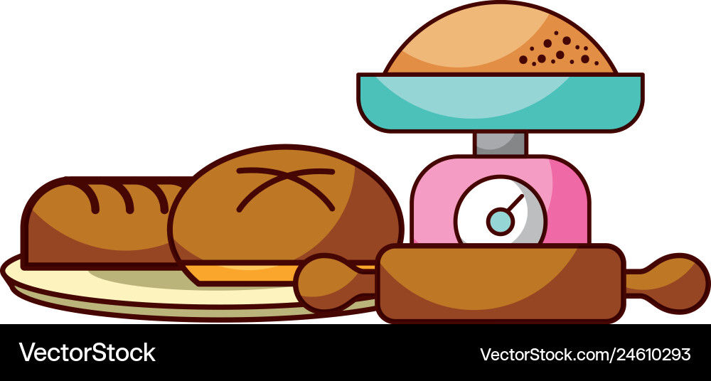 Breads scale and roller pin food dessert bakery Vector Image