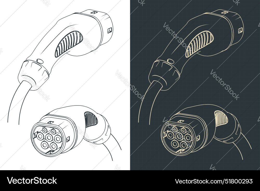 Ev charger type 2 plug blueprints Royalty Free Vector Image
