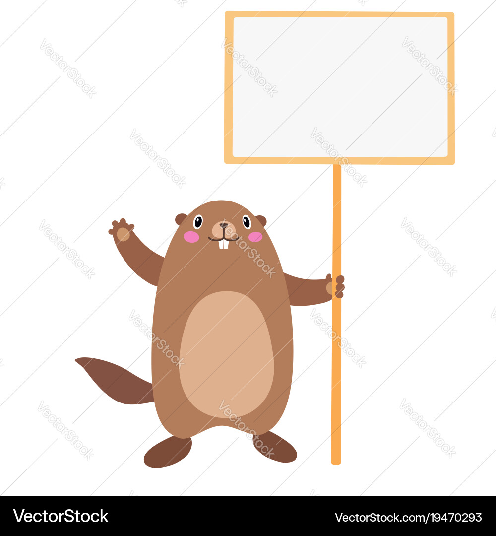 Groundhog holding a blank sign board flat Vector Image