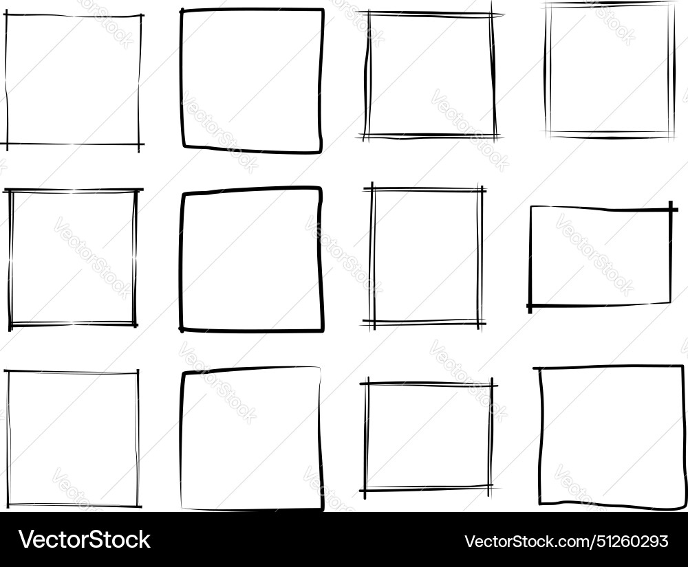 Hand drawn frame square double thin line Vector Image