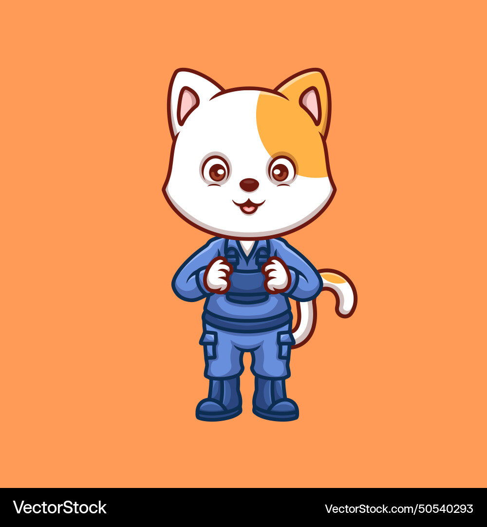 Mechanic white cat cute cartoon Royalty Free Vector Image