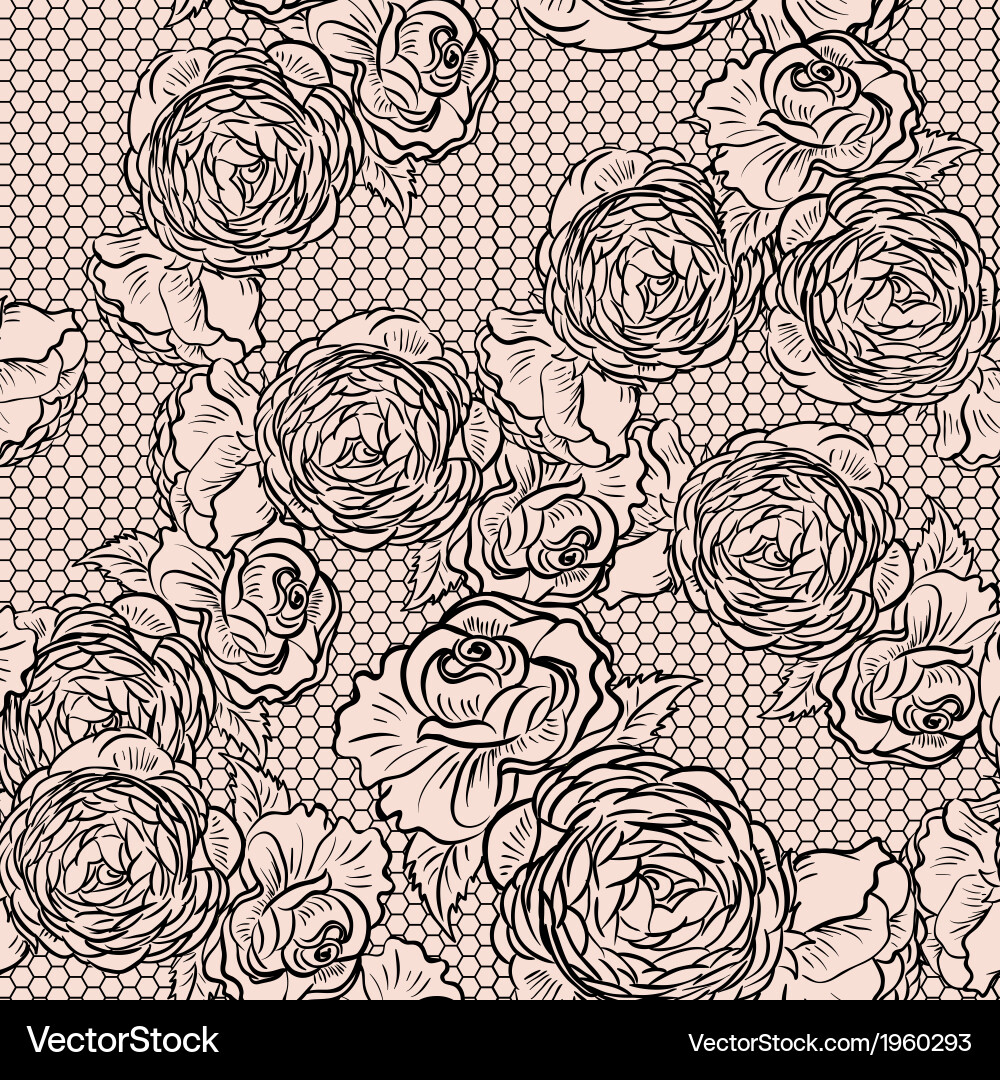 Monochrome Roses & Lace Pattern Royalty Free Vector