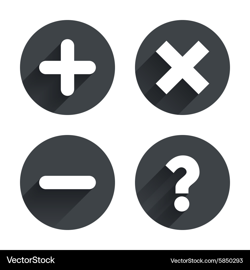 Plus and minus icons question faq symbol Vector Image