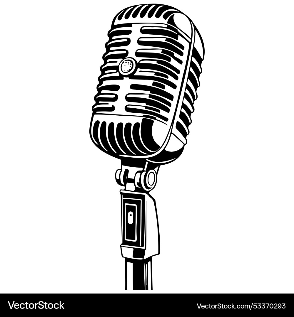 Realistic microphone drawing black line isolated Vector Image