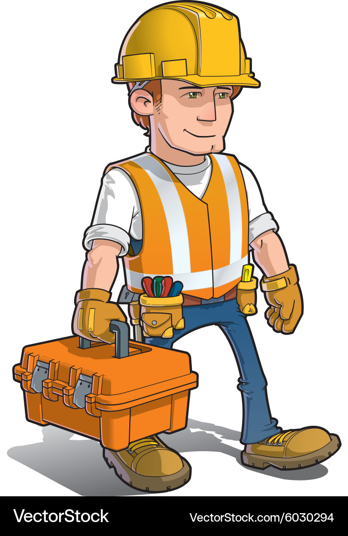 Construction worker carying toolkit Royalty Free Vector