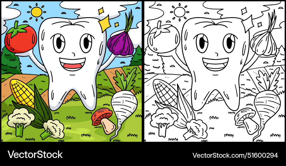 Dental care tooth and vegetables Royalty Free Vector Image